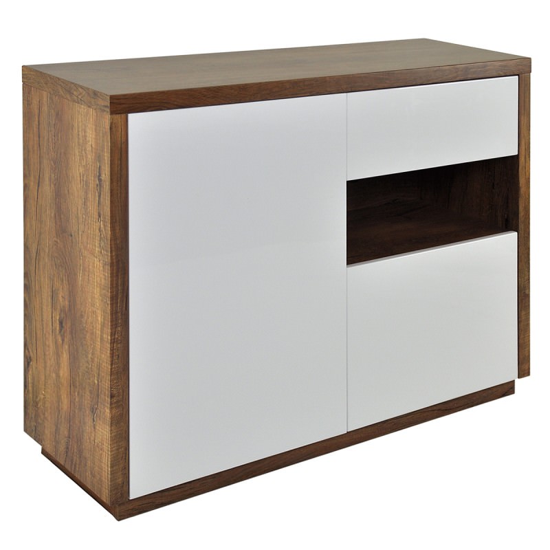 Charlene 1 Door 2 Drawer Sideboard, 120cm, Antique Oak / High Gloss White