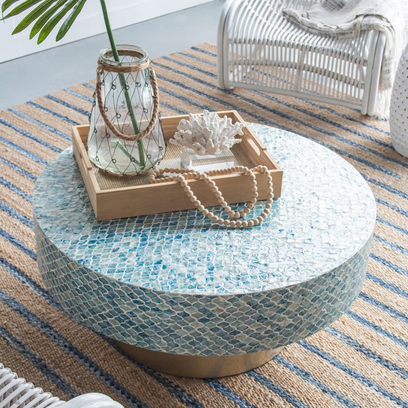 Goa Seashell Inlay Round Coffee Table, 90cm