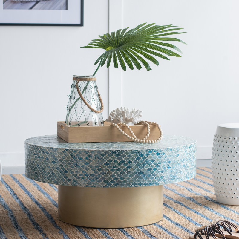 Goa Seashell Inlay Round Coffee Table, 90cm