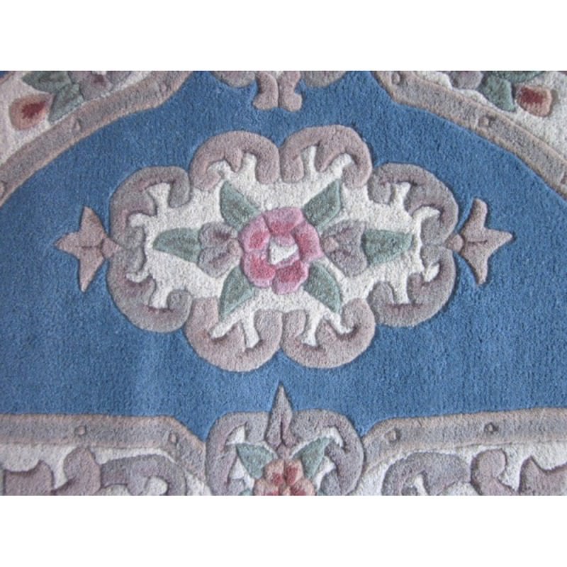 Avalon French Aubusson Half Moon Wool Rug, 127x67cm, Blue
