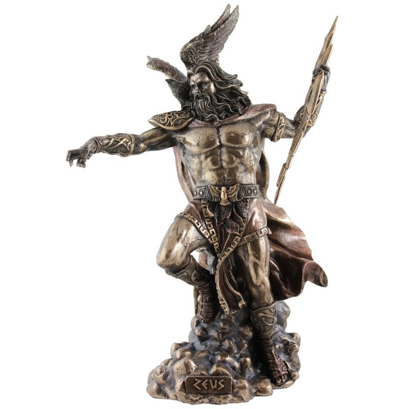 Cast Bronze Greek Mythology Figurine, Zeus Holding Thunderbolt