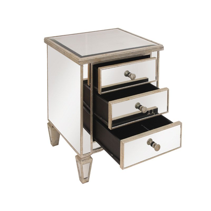 Cassidy Ribbed Top Mirrored 3 Drawer Bedside Table