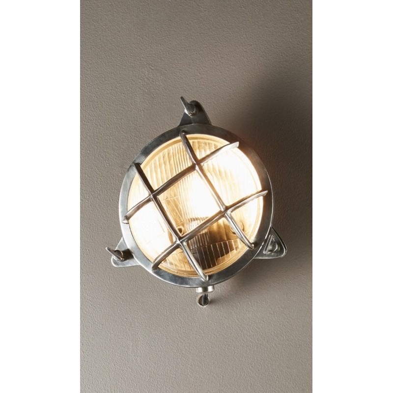 Palmerston Outdoor Metal & Glass Bunker Wall Light, Antique Silver
