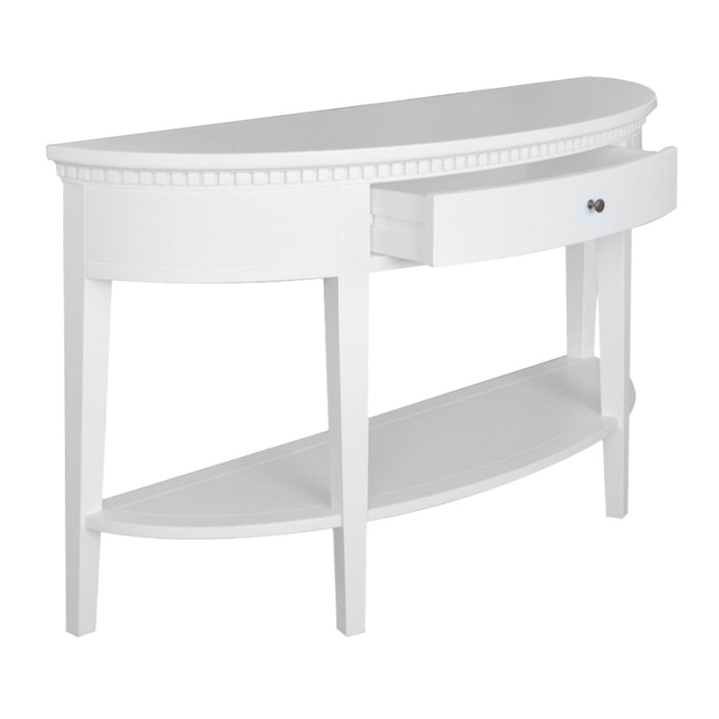 Breton Birch Timber Curved Console Table, 140cm, Matt White