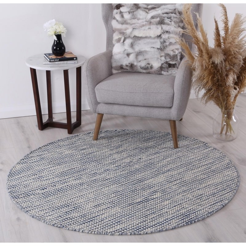Scandi Reversible Wool Round Rug, 200cm, Blue