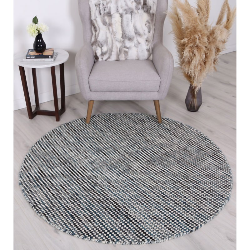 Scandi Reversible Wool Round Rug, 240cm, Teal