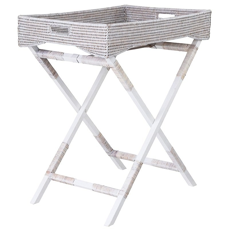 Savannah Rattan Butlers Tray Table, White Wash