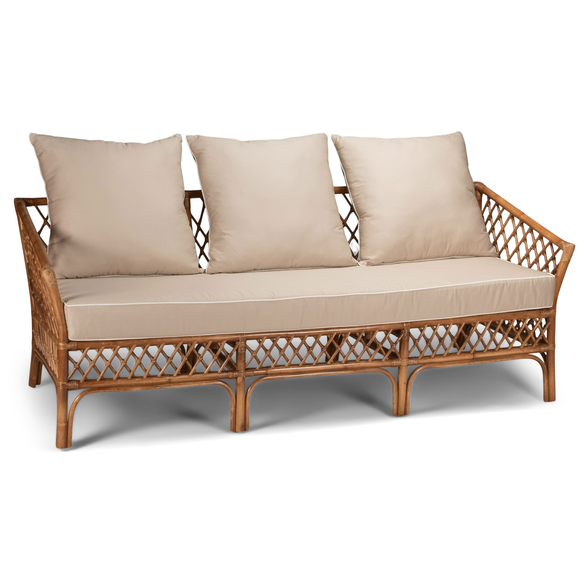 Charlotte Rattan Sofa, 3 Seater, Antique Brown / Tan