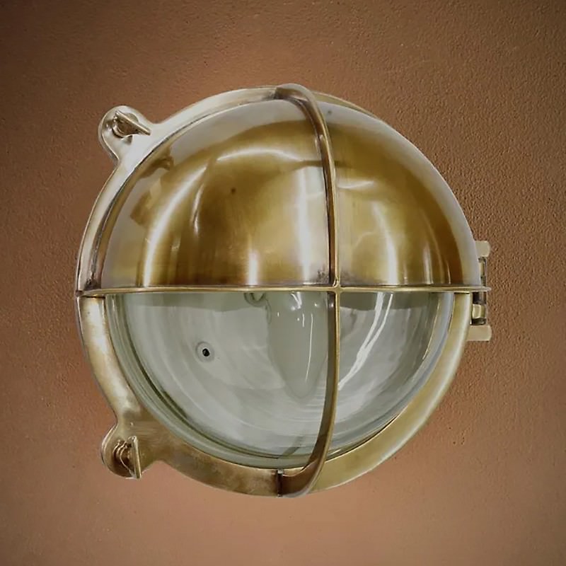 Vienna IP54 Outdoor Brass Bunker Wall Light, Antique Brass