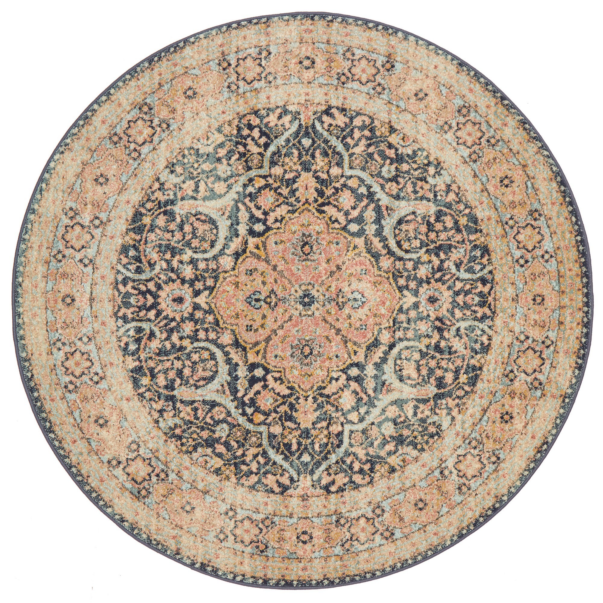 Legacy No.858 Bohemian Round Rug, 150cm, Salmon / Midnight