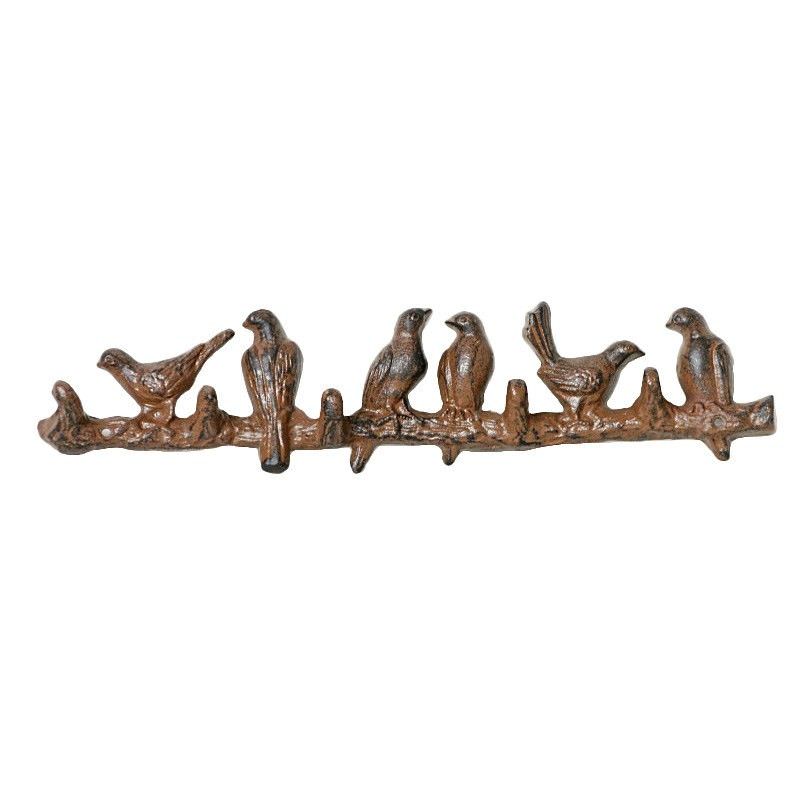 Birds Cast Iron 5 Hook Wall Hanger - Antique Rust