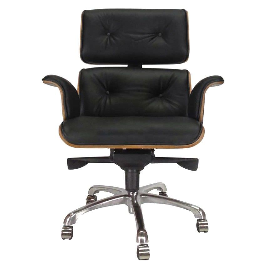 Replica Eames Leather Executive Desk Chair, Black / Walnut
