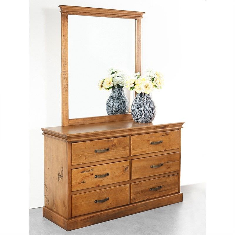Kipling Solid Pine Timber 6 Drawer Dressing Table with Mirror - Light ...