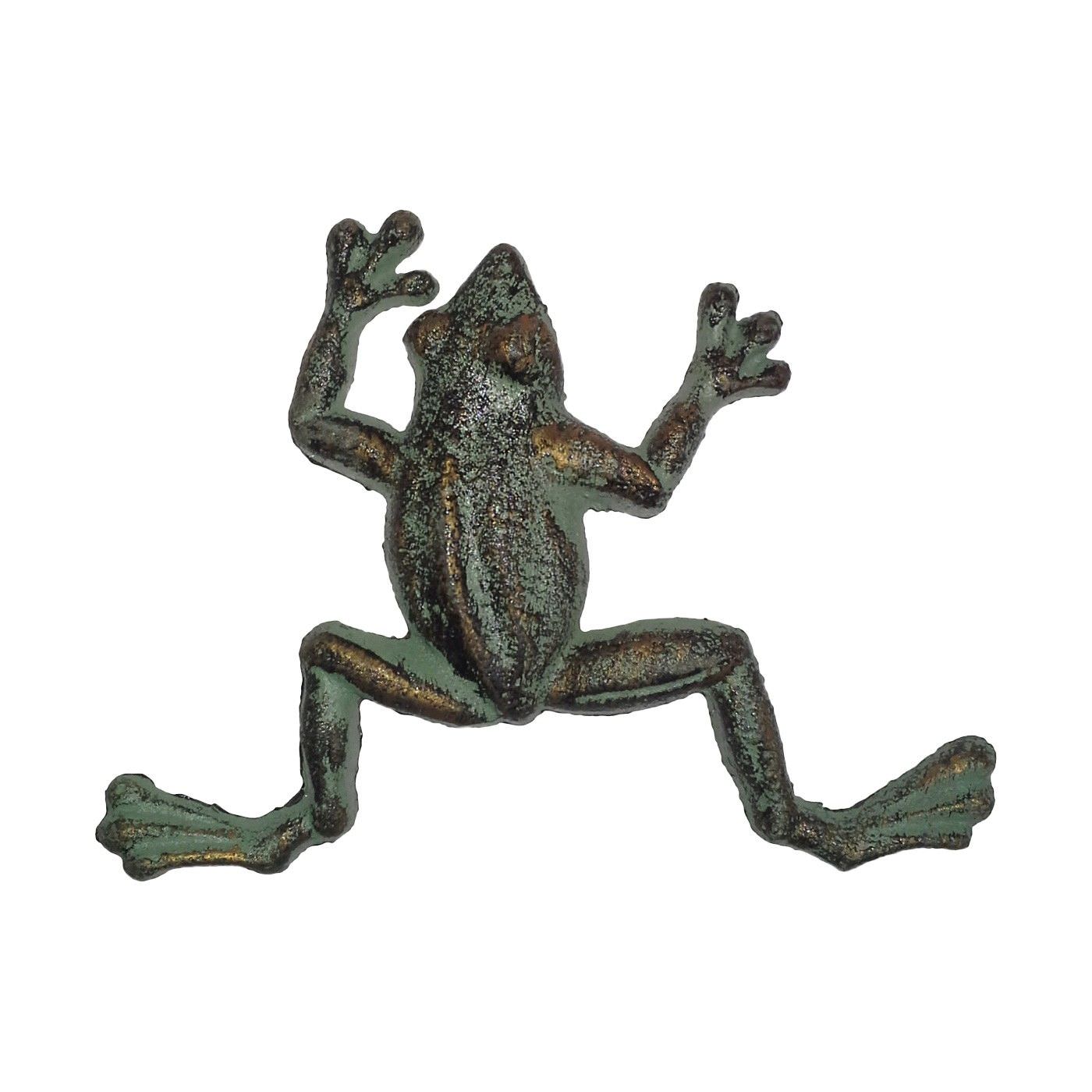 Cast Iron Frog Figurine Garden Decor, Small, Verdigris